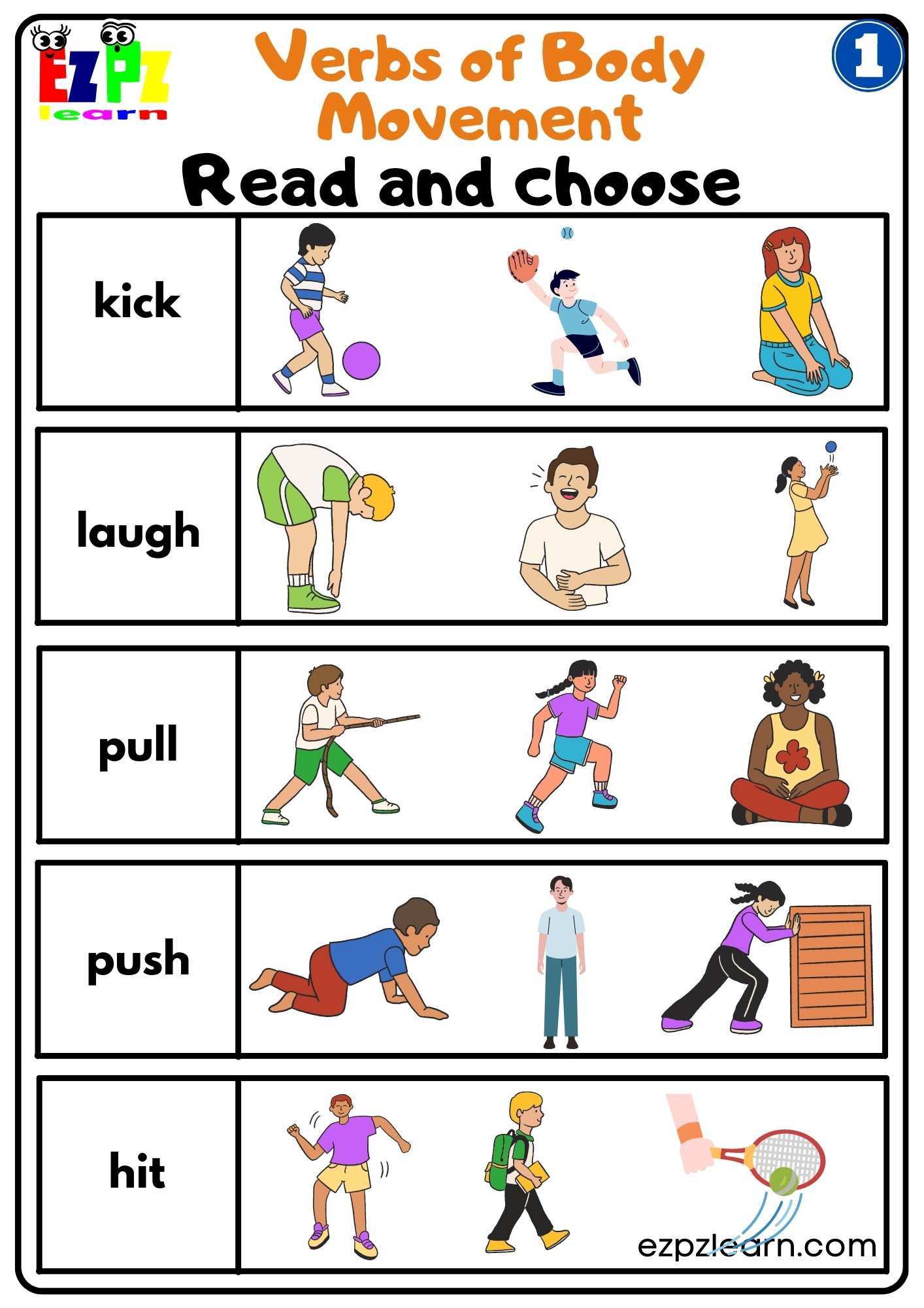 Verbs Of Body Movement Ezpzlearn